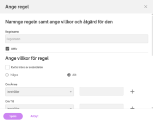 Skapa e-post regler (filter) – Telia Support Domän- & webbhotell